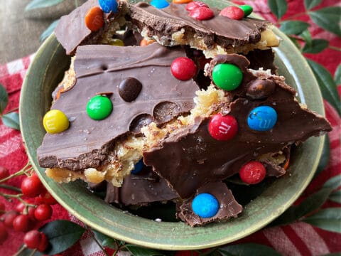 15 Min. • White Chocolate Saltine Toffee with M&Ms • Loaves and Dishes
