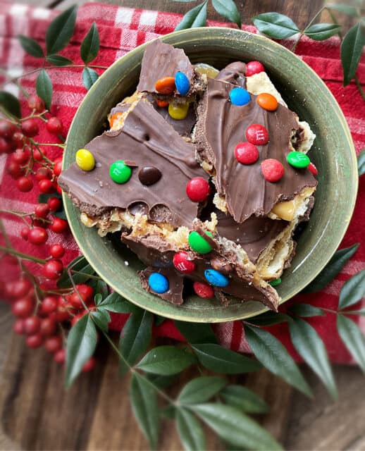 15 min. • Chocolate Saltine Toffee with M&Ms • Loaves and Dishes