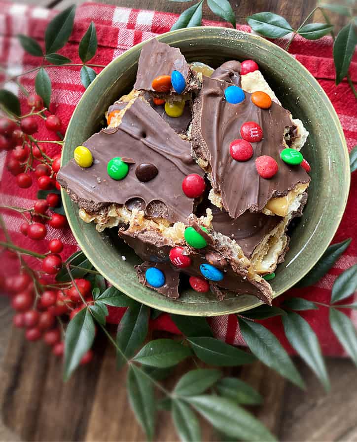 15 min. • Chocolate Saltine Toffee with M&Ms • Loaves and Dishes