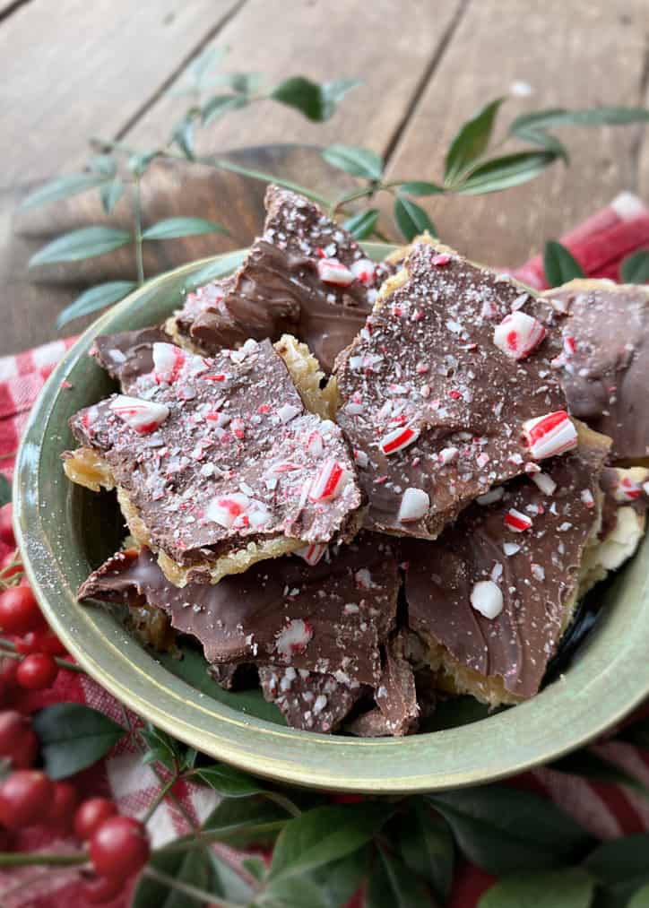 10 min • Chocolate Saltine Toffee with Peppermints • Loaves and Dishes